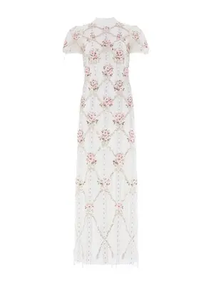 NEEDLE & THREAD High Neck Embroidered Maxi Gown
