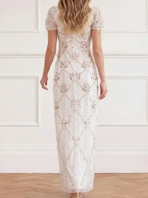 NEEDLE & THREAD High Neck Embroidered Maxi Gown