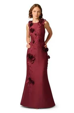 Aidan Mattox Floral Appliqué Stretch Mikado Gown