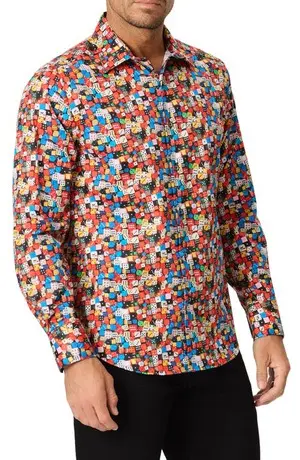 Robert Graham Snake Eyes Long Sleeve Stretch Cotton Button Up Shirt - Multi