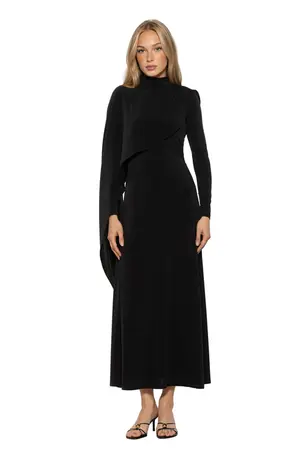 ALEXIA ADMOR Aziel Mockneck Cape Maxi Dress - Black