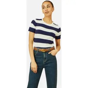YUMI Block Stripe Knitted Top - Navy