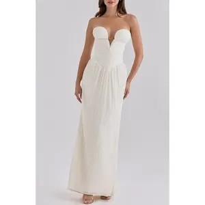 House Of Cb Valeriana Strapless Pleated Gown - White