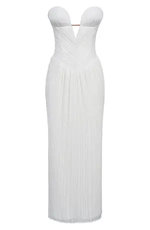 House Of Cb Valeriana Strapless Pleated Gown - White