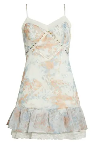 KITTENISH Lace Trim Chiffon Babydoll Mini Dress
