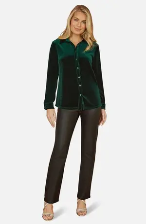 YUMI Velvet Relaxed Fit Button-down Shirt - Green