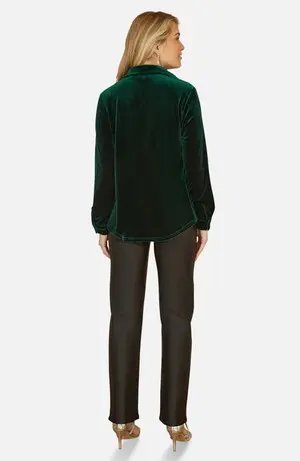 YUMI Velvet Relaxed Fit Button-down Shirt - Green