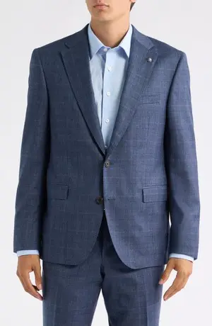 JACK VICTOR Esprit Contemporary Fit Check Super 110s Wool Suit - Mid Blue