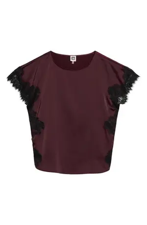 Anne Klein Lace Trim Satin Top - Barolo/black