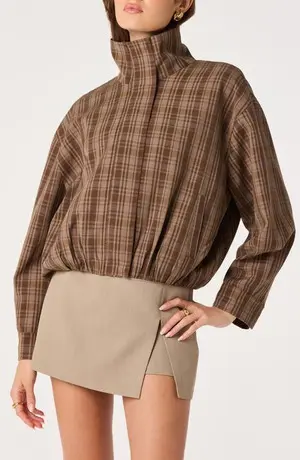 Astr The Label Cooper Plaid Cropped Jacket - Brown Plaid