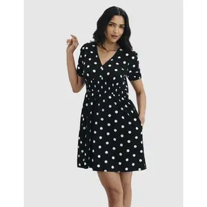 FINERY LONDON Meadow Polka Dot Cotton Short Dress Black Spot