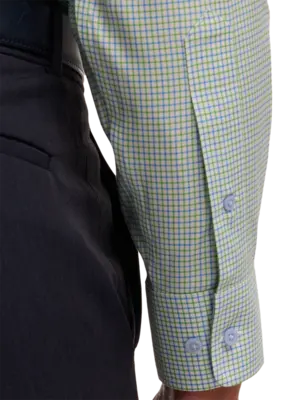 PAUL FREDRICK Cotton Poly Spandex Buttondown Collar Twill Slim Contrast Trim Button Cuff Long Sleeve - Blue/green