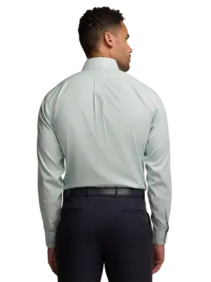 PAUL FREDRICK Cotton Poly Spandex Buttondown Collar Twill Slim Contrast Trim Button Cuff Long Sleeve - Blue/green