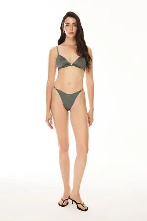 HOUSE OF SILK Silk Triangle Thong - Olive Green
