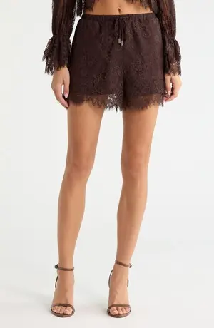 KITTENISH Asymmetrical Lace Skort With Drawstring Waist - Chocolate Plum