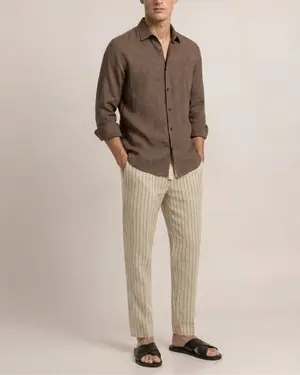 Orlebar Brown Giles Lino Tailored Fit Italian Linen Shirt - Espresso
