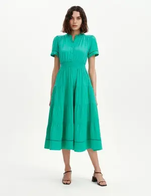 FINERY LONDON Petite Natalia Cheesecloth Midi Dress - Green