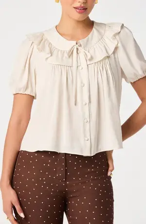 Astr The Label Zayne Ruffle Satin Top - Champagne