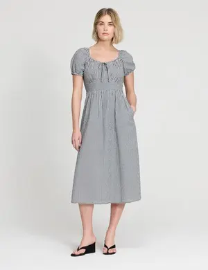 FINERY LONDON Kaitlyn Cotton Gingham Midi Dress - Black Gingham Check