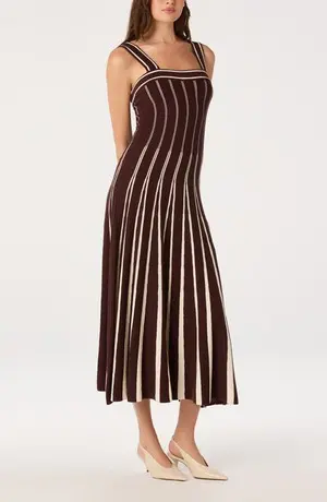 Astr The Label Marlen Striped Fit And Flare Midi Dress