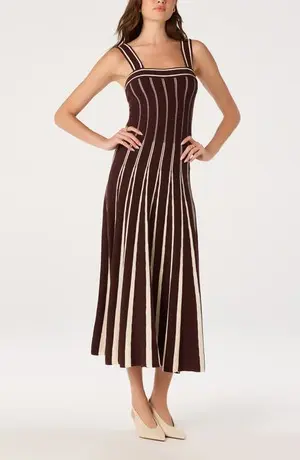 Astr The Label Marlen Striped Fit And Flare Midi Dress - Brown Cream