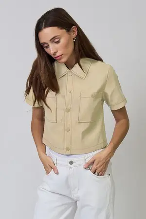 Central Park West Quinn Short Sleeve Vegan Cropped Jacket - Bone