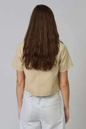 Central Park West Quinn Short Sleeve Vegan Cropped Jacket - Bone