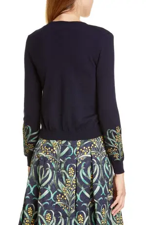 Oscar De La Renta Mimosa Stems Embroidered Wool Cardigan