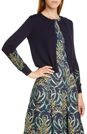 Oscar De La Renta Mimosa Stems Embroidered Wool Cardigan