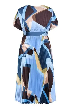 City Chic Hailey Geometric Print Pleated Maxi Dress