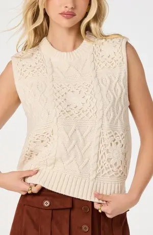 Astr The Label Edlyn Patchwork Cable Knit Sweater Vest