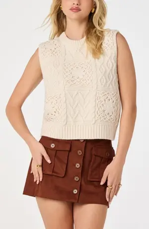 Astr The Label Edlyn Patchwork Cable Knit Sweater Vest