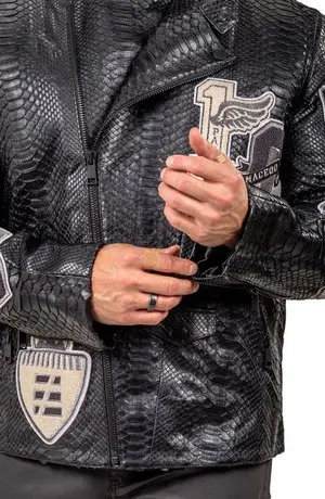 MACEOO Marthyr Python Embossed Faux Leather Jacket