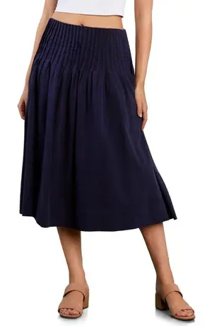 WASH LAB DENIM Pintuck Midi Skirt Eclipse