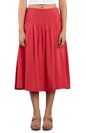 WASH LAB DENIM Pintuck Midi Skirt Teaberry