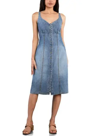 WASH LAB DENIM Charm Button Up Denim Dress - Relaxed Blue