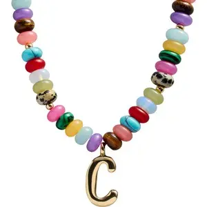 Baublebar Semi Precious Bubble Initial Pendant Necklace - Multi C