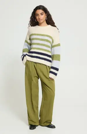 ICHI Striped Crewneck Sweater
