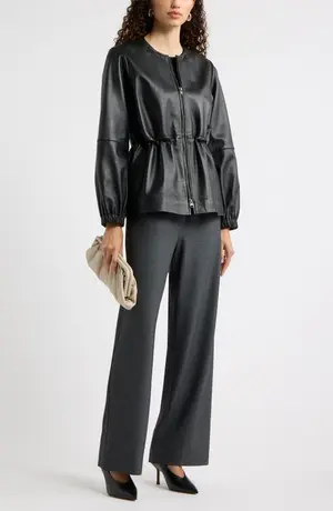 Nordstrom Cinched Waist Leather Jacket