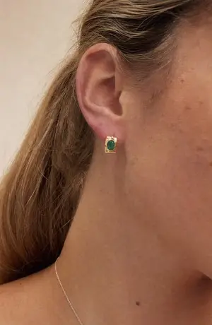 Argento Vivo Rectangular Stone Huggie Hoop Earrings