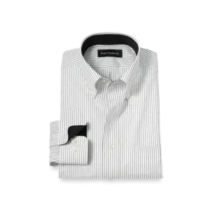 PAUL FREDRICK Cotton Buttondown Collar Poplin Tailored Contrast Trim Button Cuff Long Sleeve Shirt Black