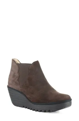 Fly London Yure Wedge Chelsea Leather Bootie - Expresso