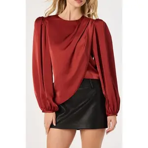 Astr The Label Beatrice Satin Drape Top - Scarlet