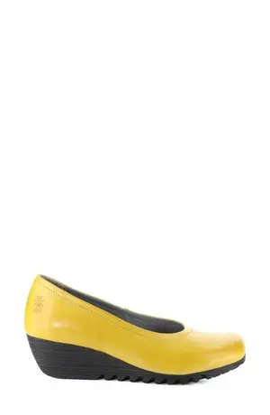 Fly London Opan Leather Wedge Pump - Mustard