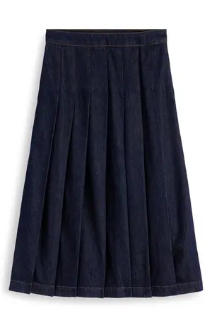 Boden Aya Pleated Denim Midi Skirt