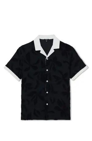 REISS Zuma Contrast Trim Floral Camp Shirt