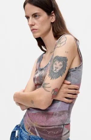 Desigual Ribbed Graphic Tank Top