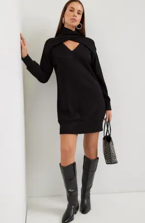 Fifteen Twenty Claylee Turtleneck Cutout Dress