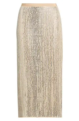 Rag & Bone Lili Beaded Georgette Midi Skirt - Beige