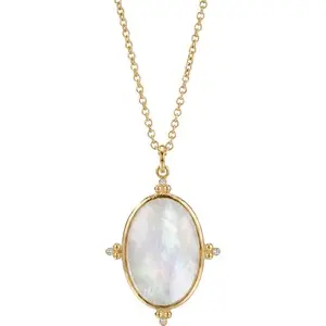 Argento Vivo Mother Of Pearl Oval Pendant Necklace With Cubic Zirconia Accents - Gold